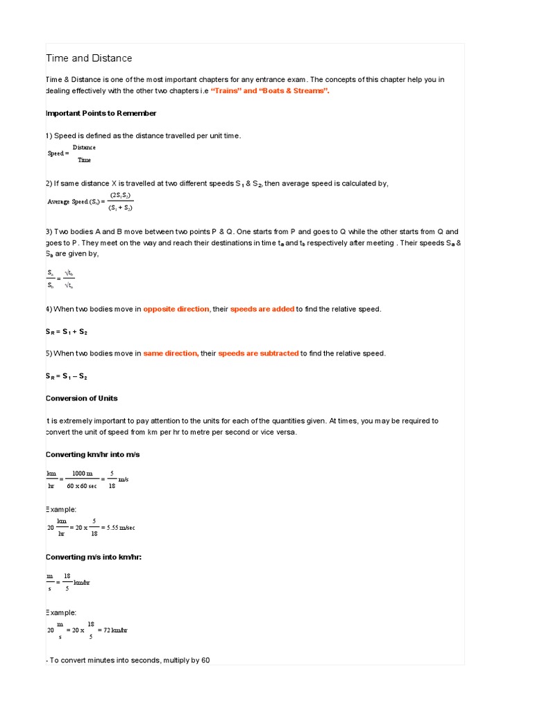 Time and Distance Aptitude | PDF | Speed | Distance