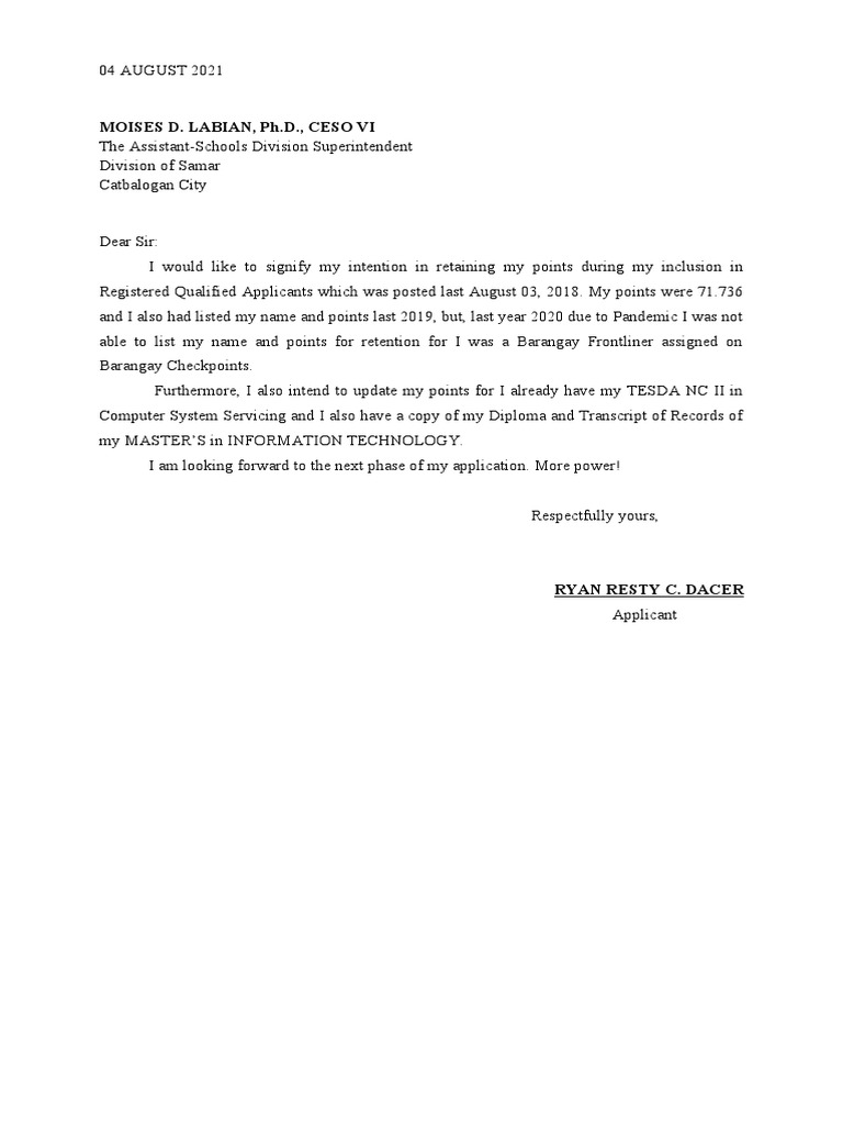 LETTER OF RETENTION of POINTS 2021 | PDF