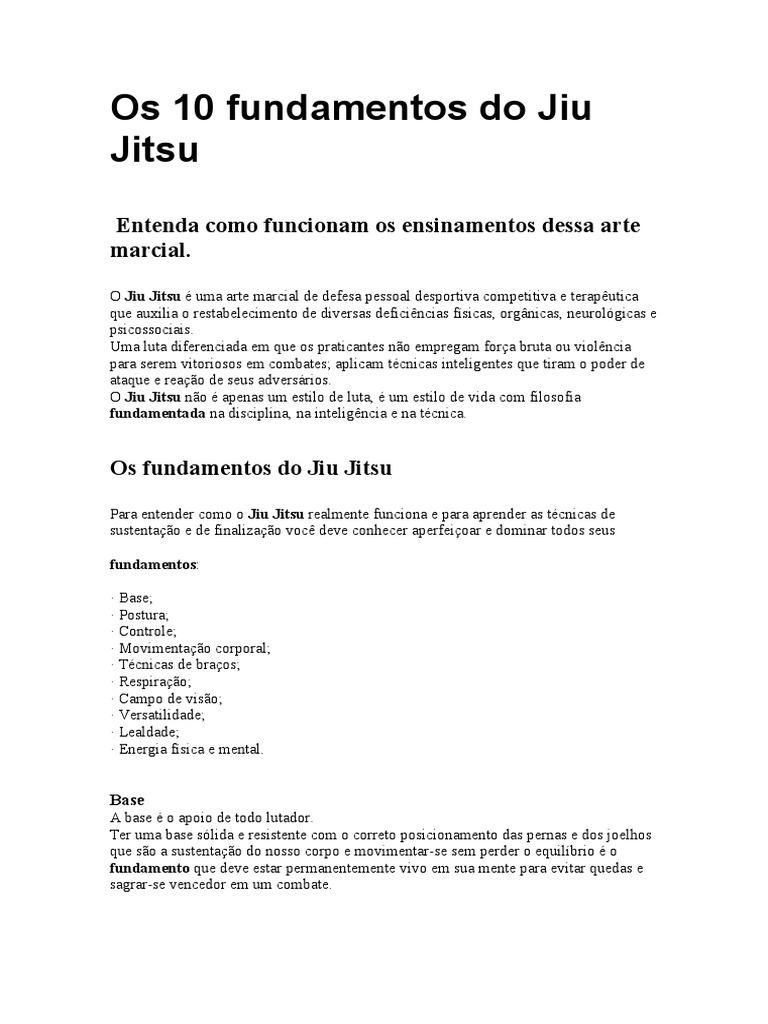 Os 10 Fundamentos Do Jiu Jitsu | PDF | Jiu-jitsu | Física