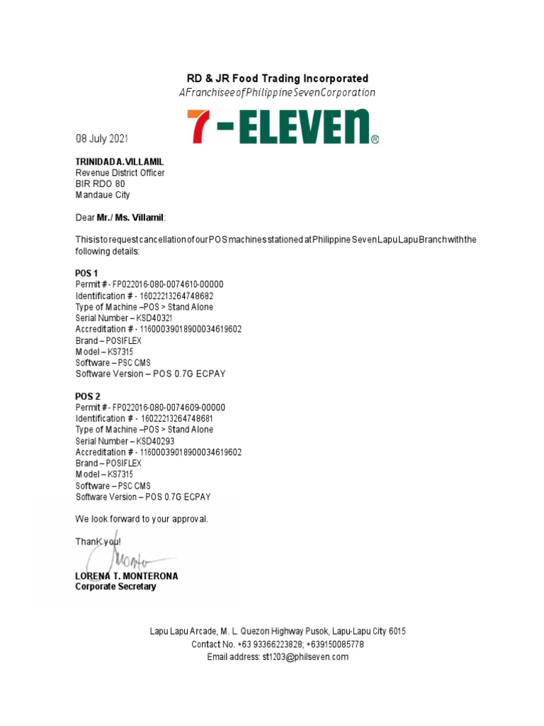 Letter For BIR - POS Cancellation Edited | PDF