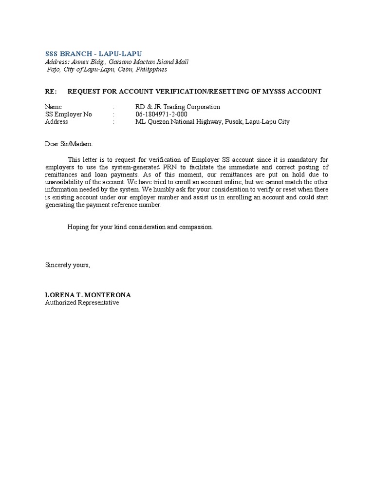 SSS Lapu-Lapu Account Verification Request | PDF | Business
