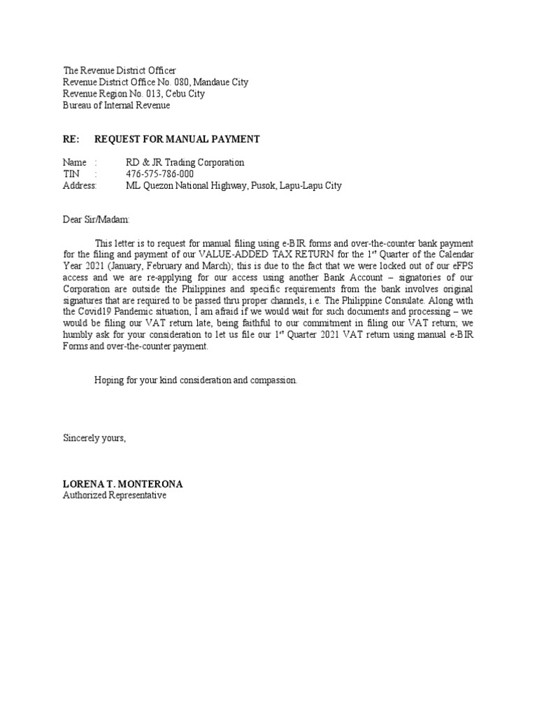 RE: Request For Manual Payment | PDF