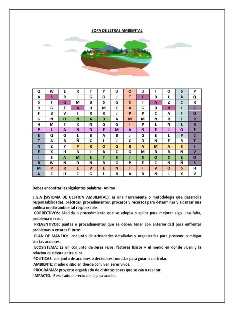 Sopa de Letras Ambiental para Imprimir | PDF | Sustentabilidad ...