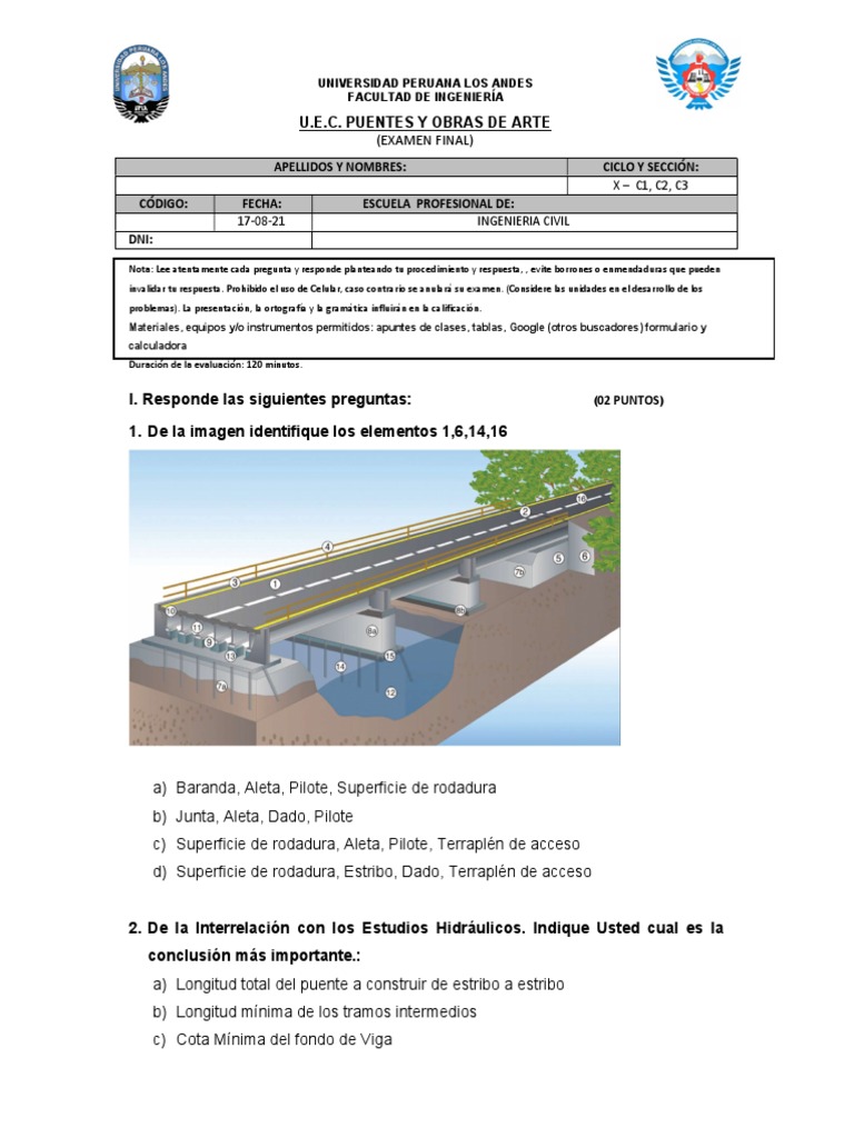 Examen Final: Puentes y Obras de Arte 2021 | PDF | Fundación ...