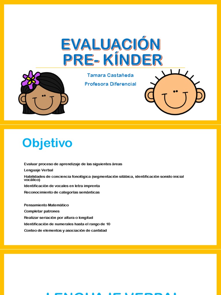 Evaluación de Lenguaje y Matemáticas en Kinder | PDF