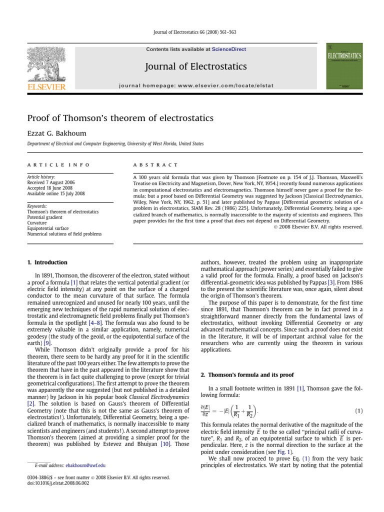 Proof of Thomson Theorem of Electrostatics | PDF | Curvature ...