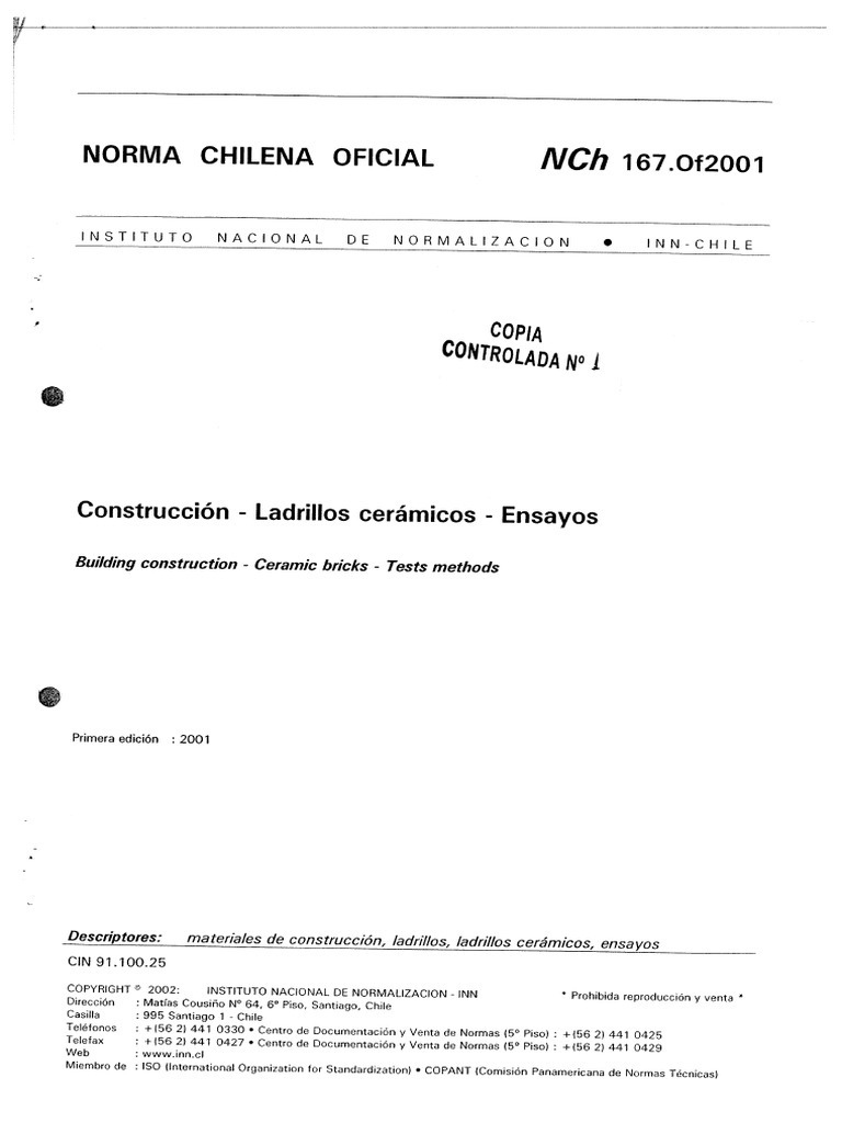 1 Ladillos Ensayos NCh167Of2001 | PDF