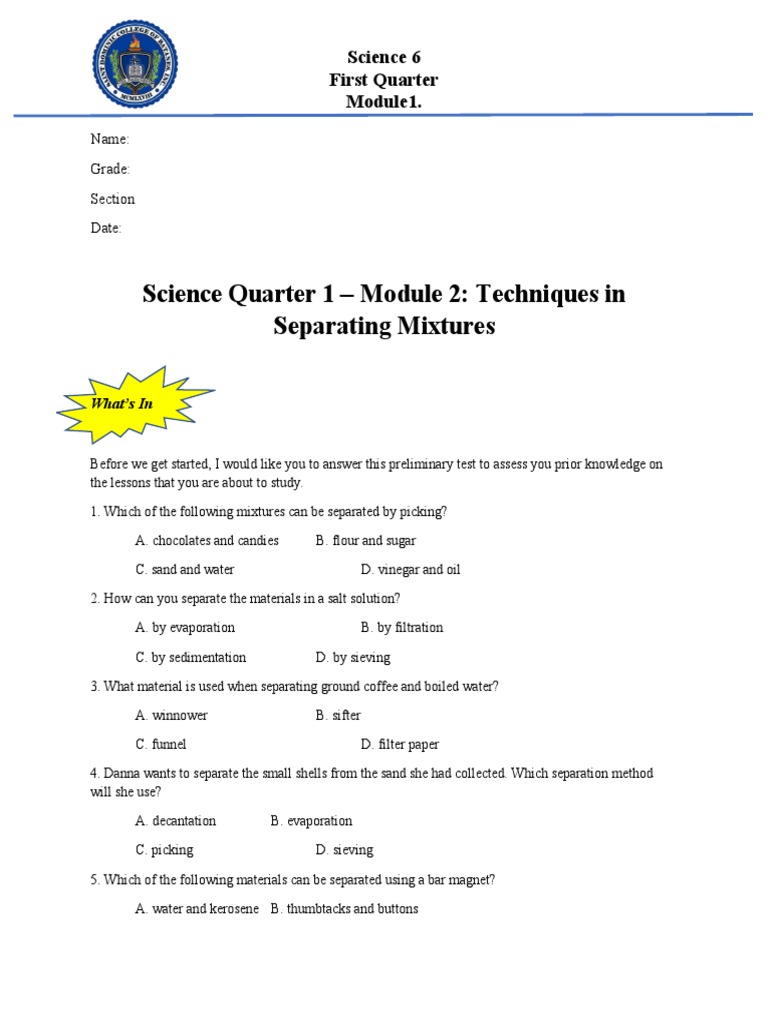 Science Module 1 Q1. | Download Free PDF | Filtration | Mixture