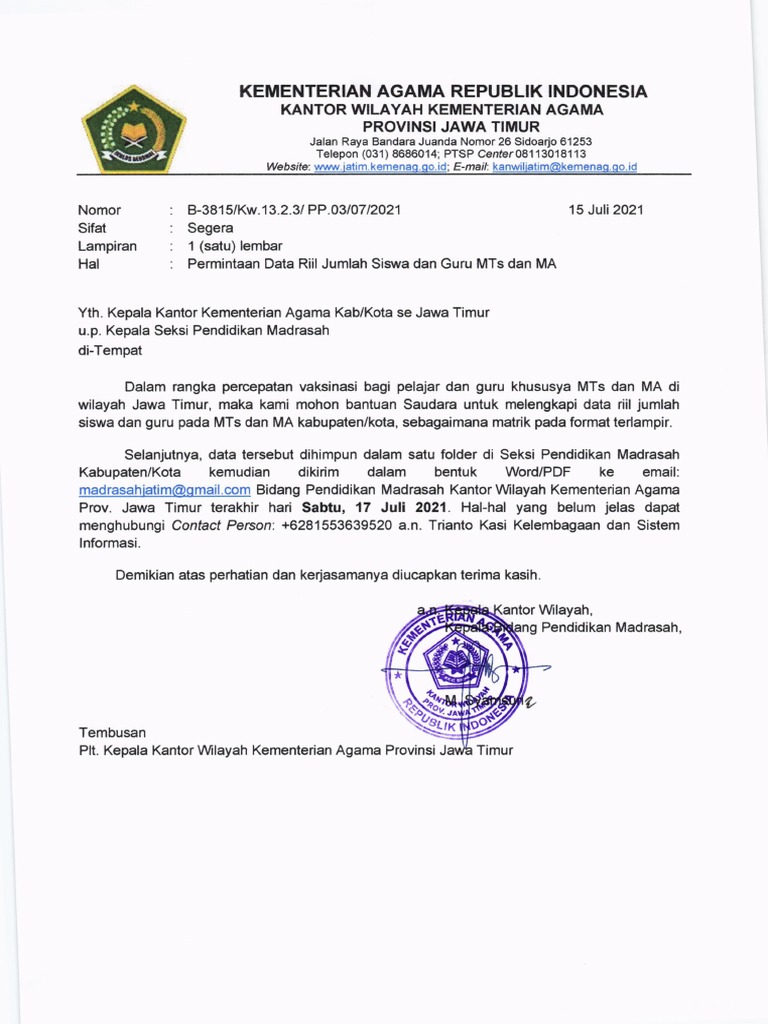 Surat Permintaan Data | PDF