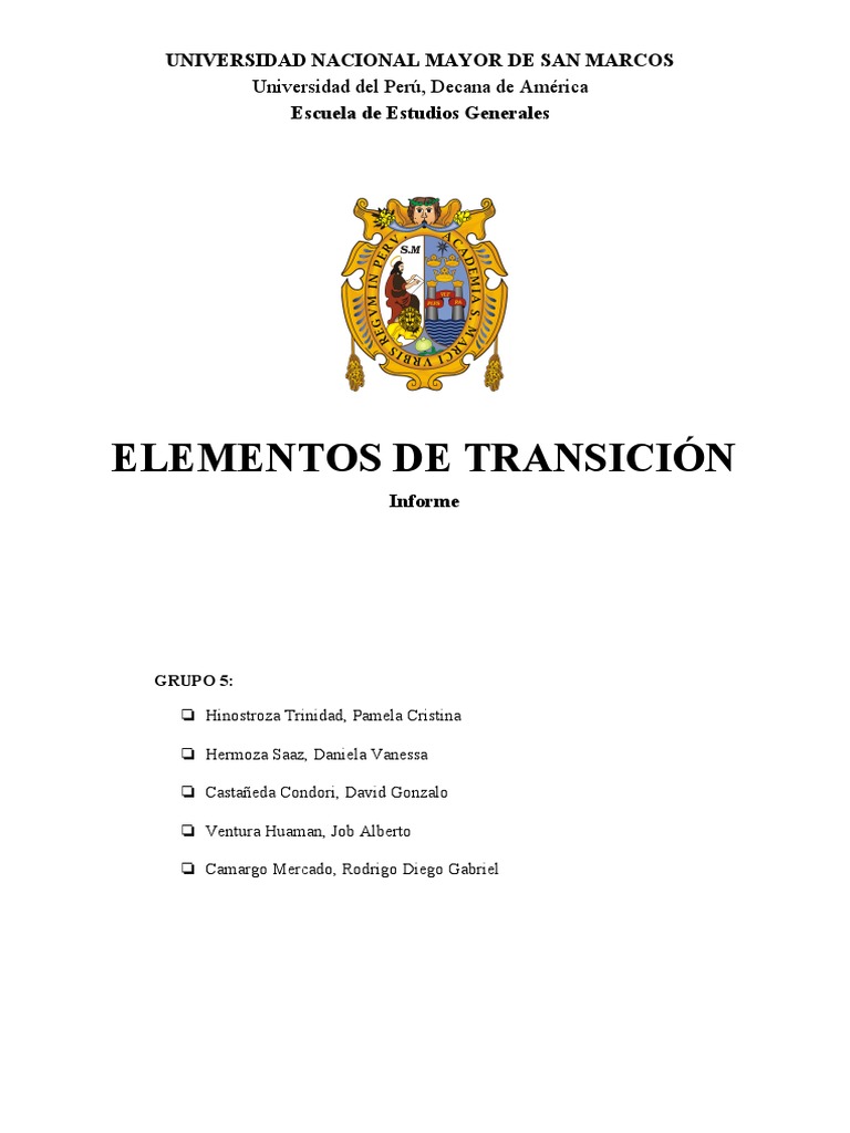 Informe sobre Elementos de Transición | PDF | Metales de transición ...