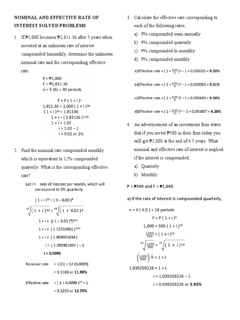 Nominal and Effective Rate of Interest Solved Problems | PDF