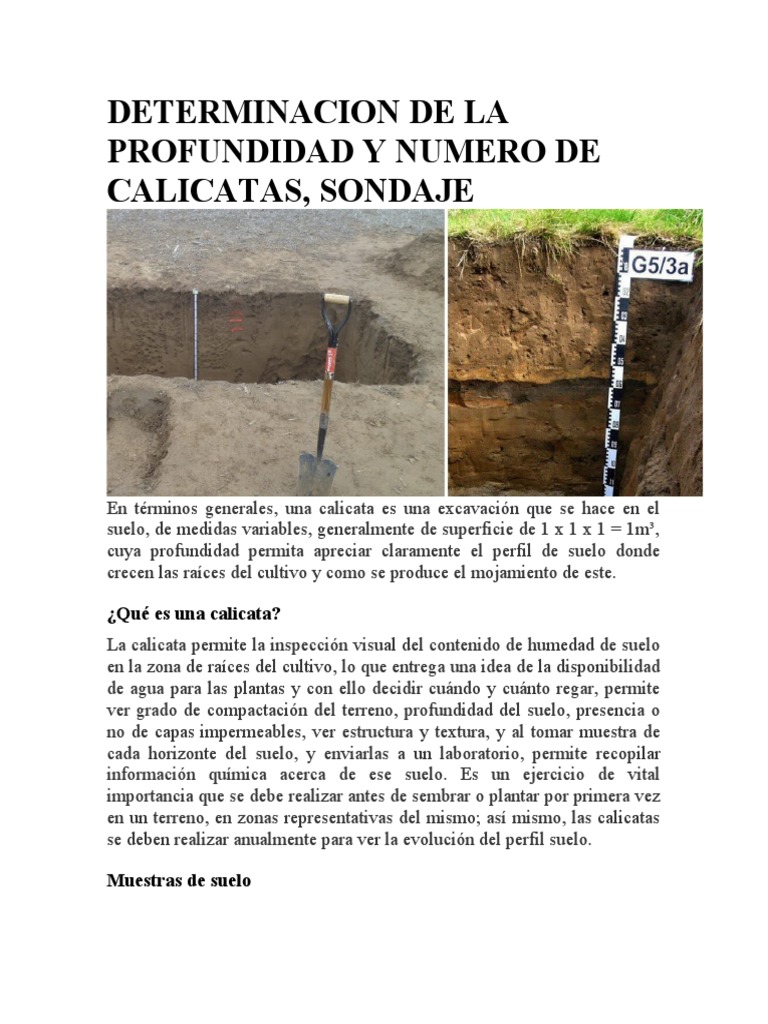 Calicatas: Métodos y Profundidad de Muestreo | PDF | Suelo | Riego