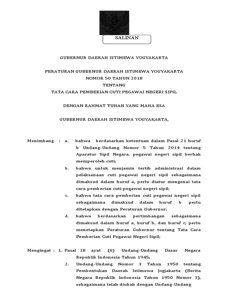 Tata Cara Cuti PNS DIY 2018 | PDF | Pengelolaan Keuangan & Uang