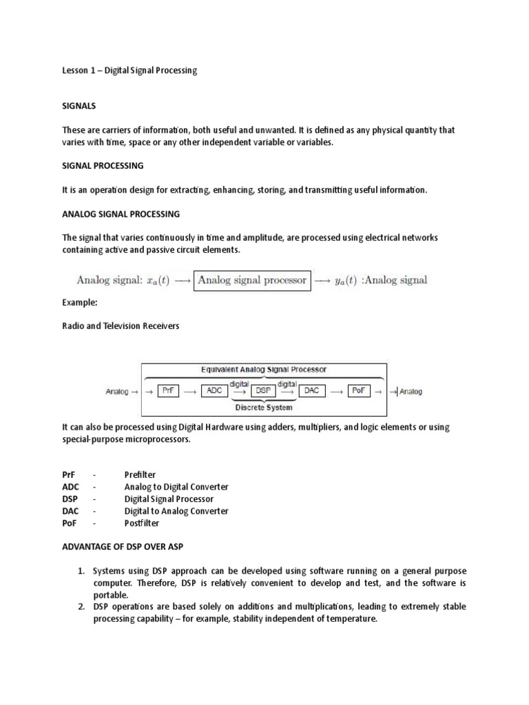 Lesson 1 | PDF | Digital Signal Processing | Signal Processing