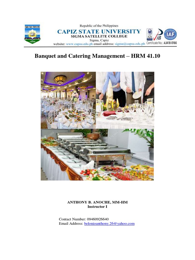 Banquet and Catering Management - HRM 41.10: Contact Number ...