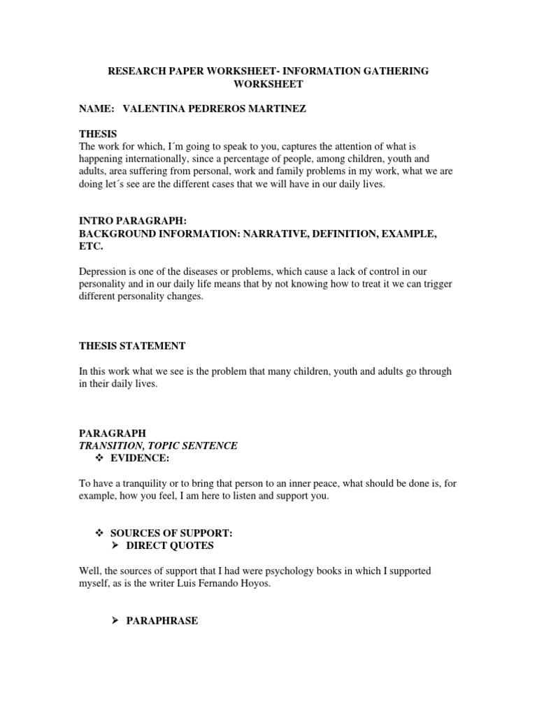Information Gathering Worksheet | PDF | Depression (Mood) | Adolescence