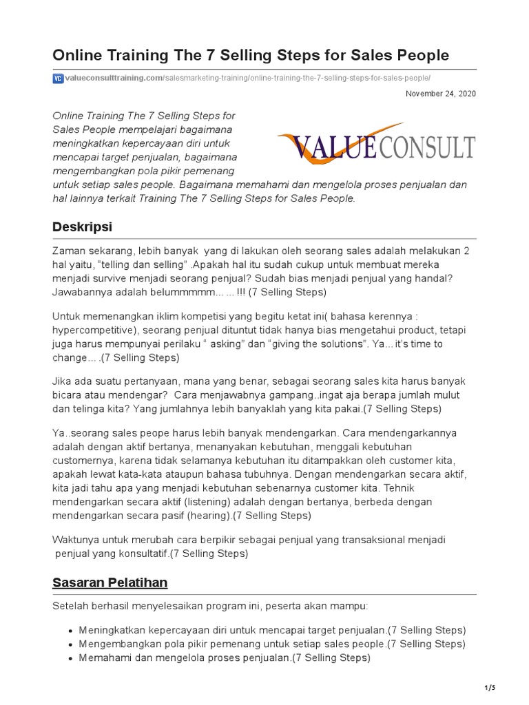 Online Training The 7 Selling Steps For Sales People | PDF