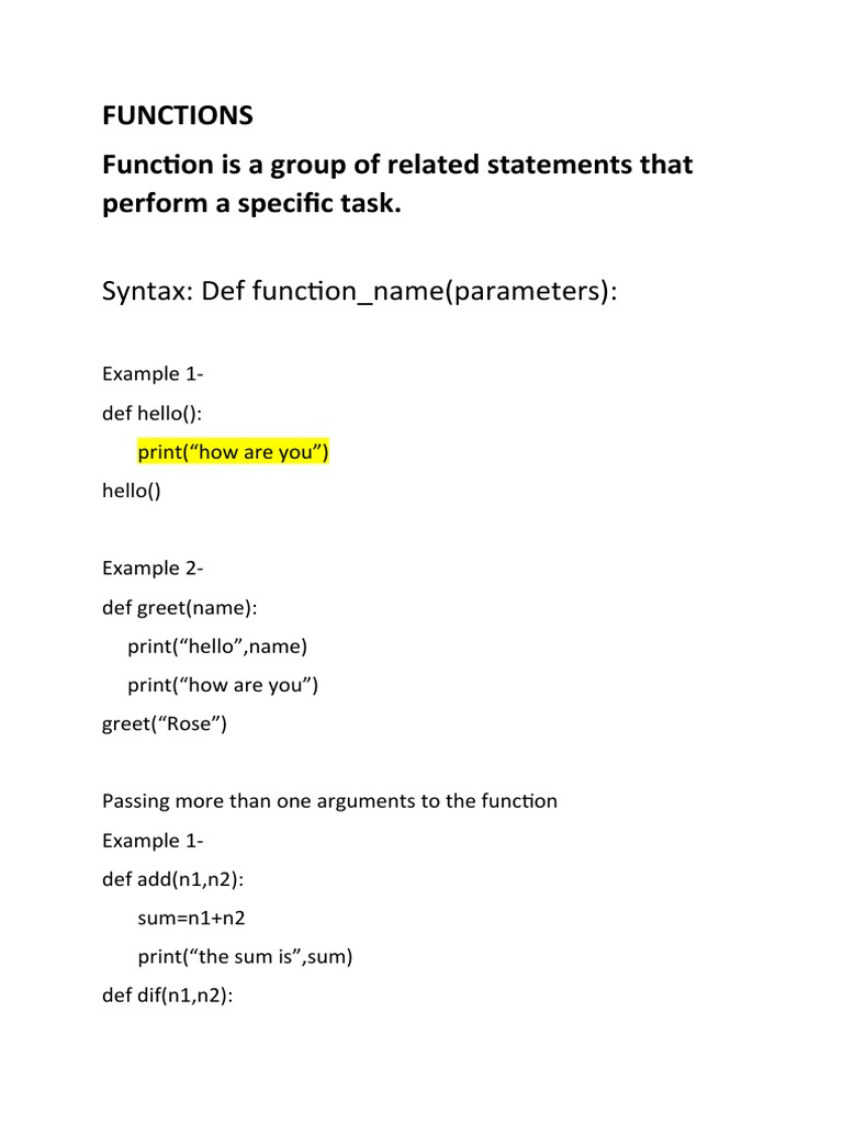 FUNCTIONS in Python | Download Free PDF | Parameter (Computer Programming) | Programming Paradigms