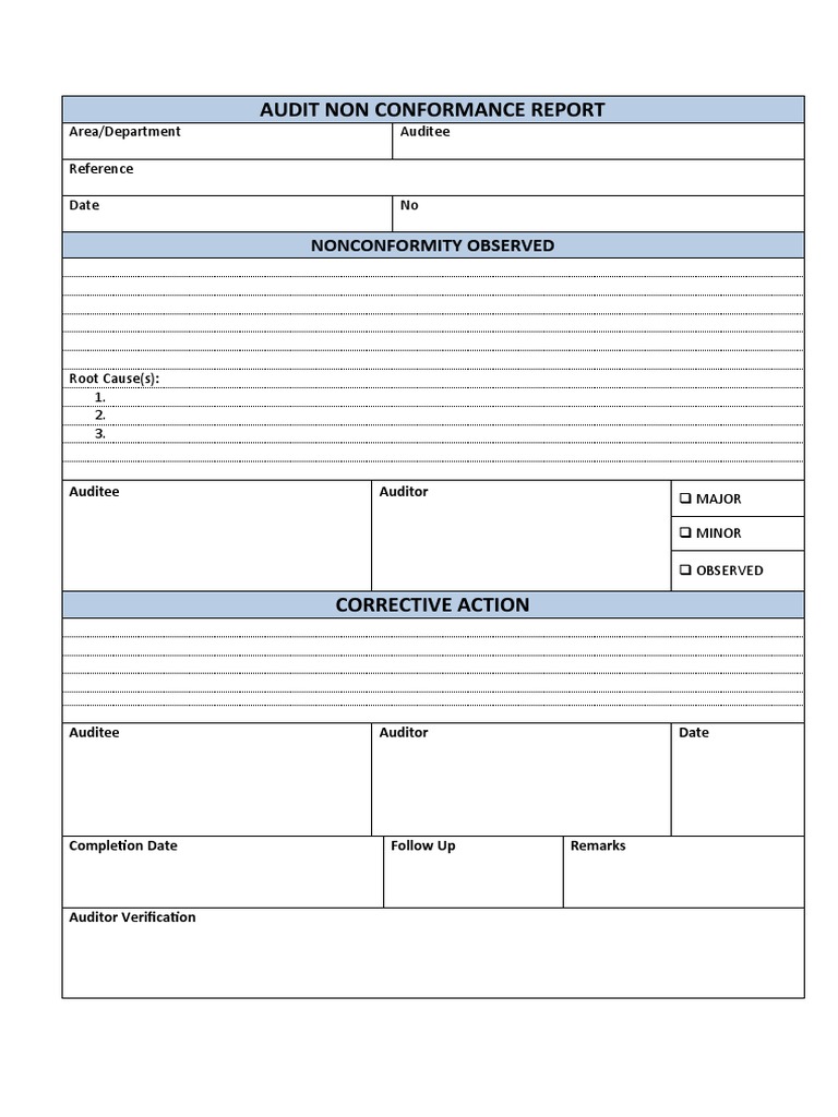 Audit Non Conformance Report Form | PDF