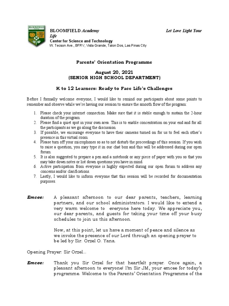 SCRIPT - SENIOR HIGH SCHOOL Edited | PDF