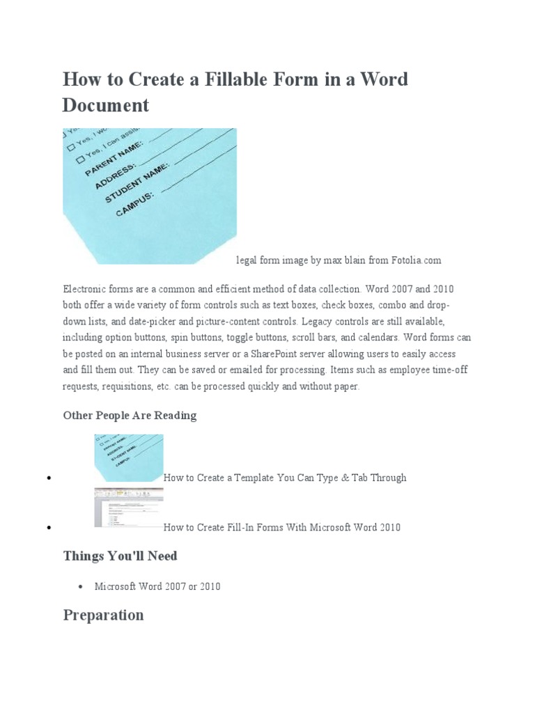 How To Create A Fillable Form in A Word Document | PDF | Software ...