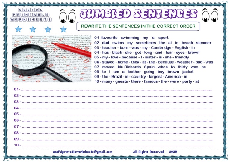 Jumbled Sentences: Rewrite The Sentences in The Correct Order | PDF