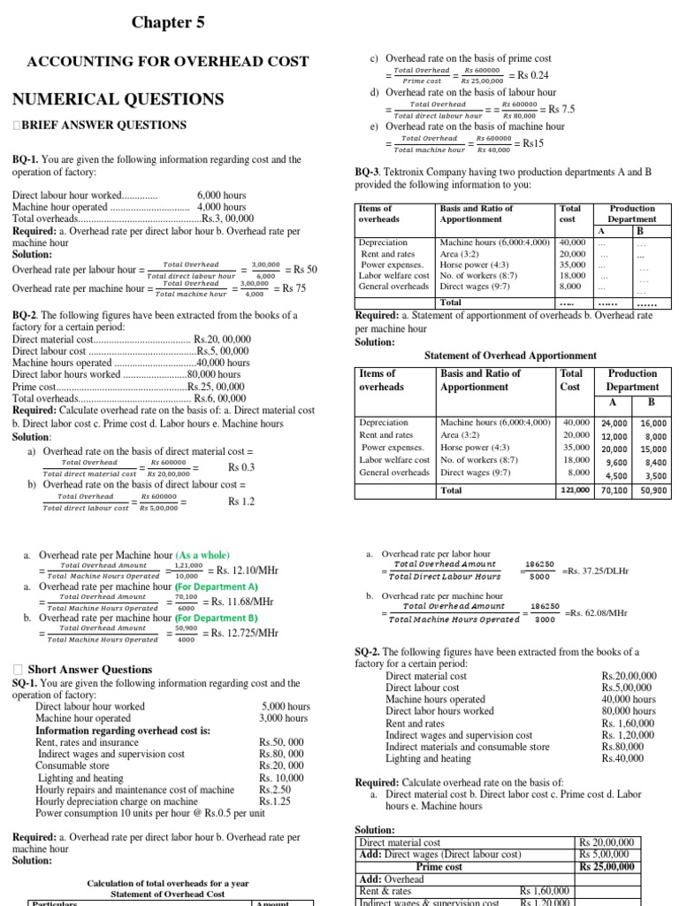 Accounting For Overhead Cost: Brief Answer Questions | PDF | Labour ...
