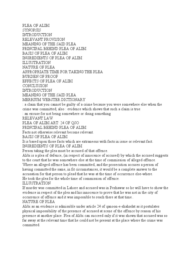 Plea of Alibi | PDF | Plea | Burden Of Proof (Law)