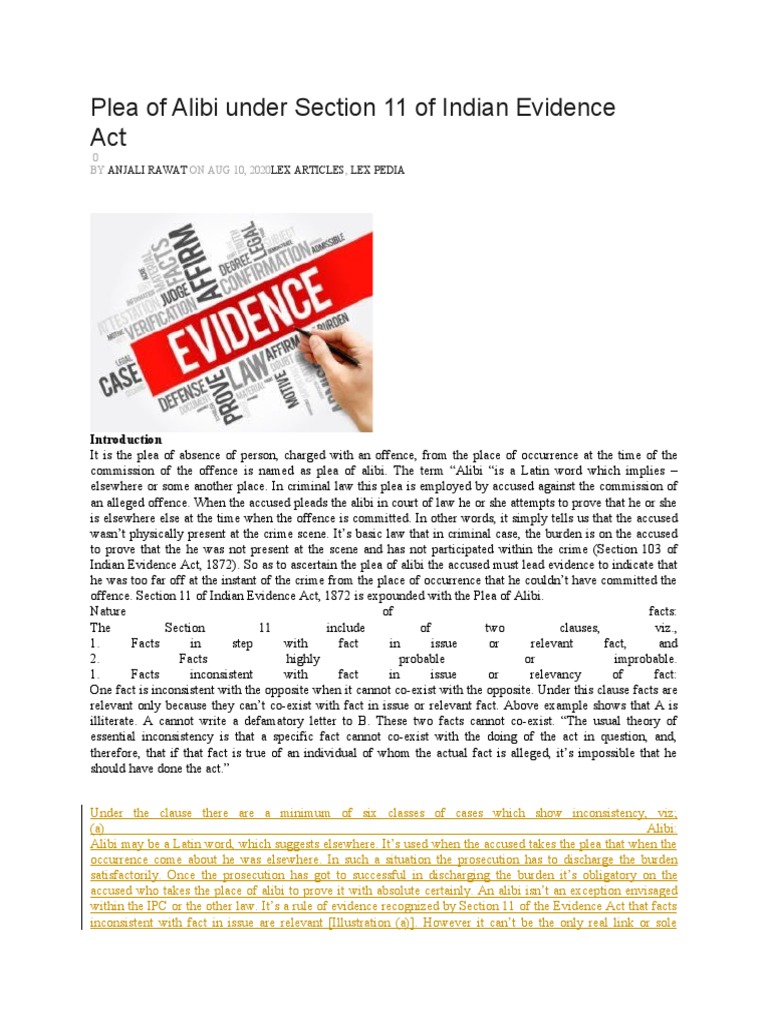 Plea of Alibi under Section 11 of Indian Evidence Act | PDF | Plea ...