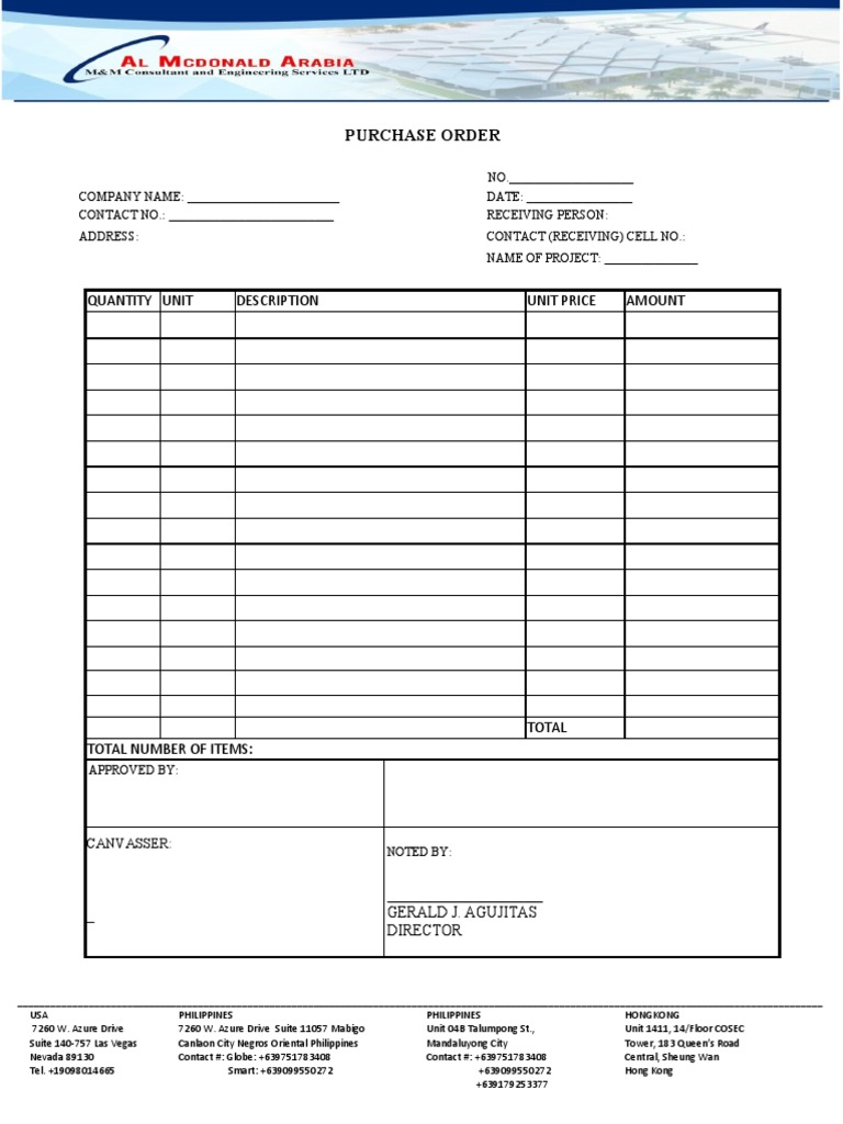 Purchase Order: Quantity Unit Description Unit Price Amount | PDF