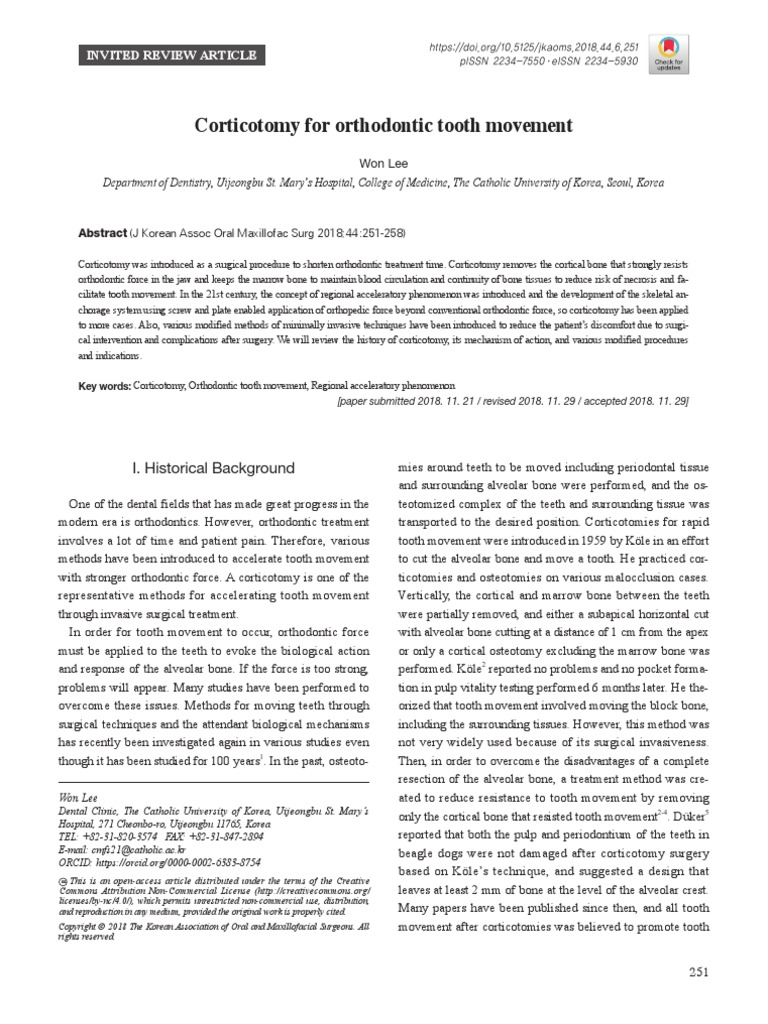Corticotomy For Orthodontic Tooth Movement | PDF | Periodontology | Bone