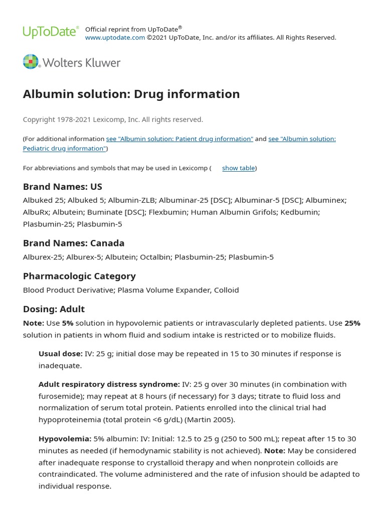 Albumin Solution - Drug Information - UpToDate | PDF | Intravenous ...