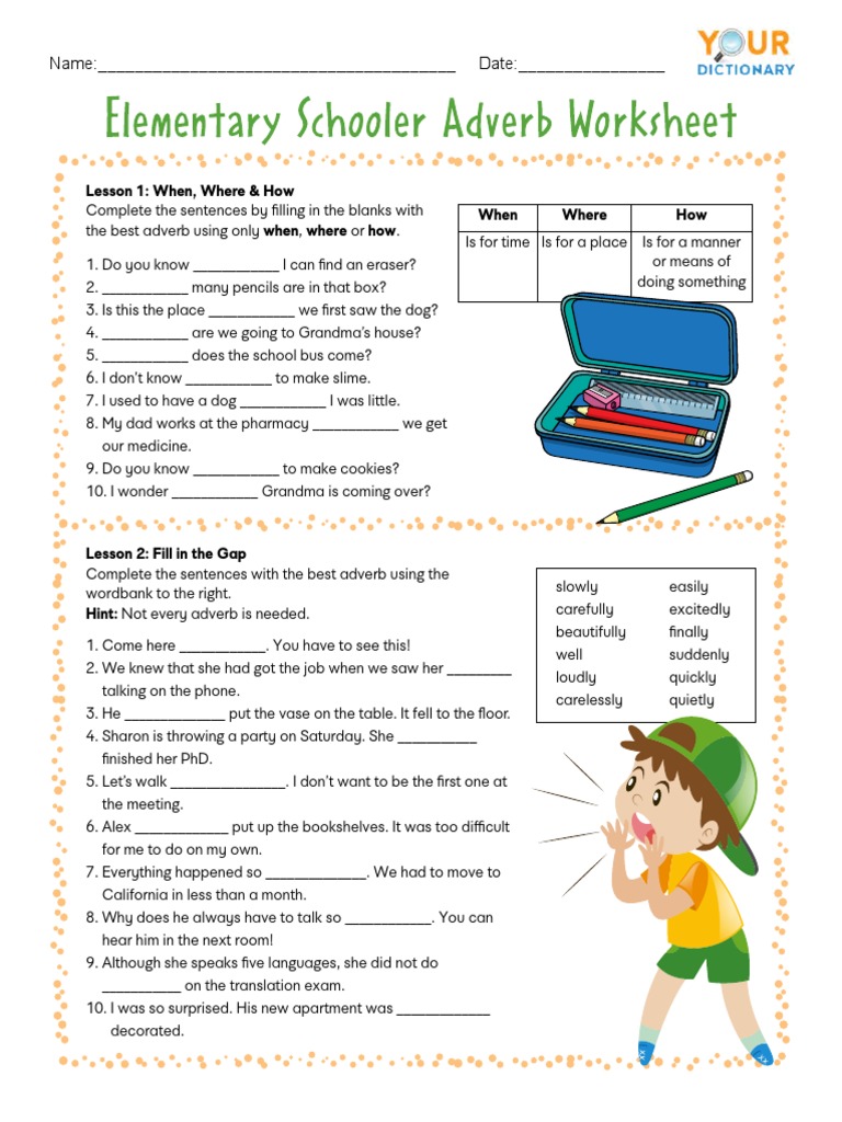 Elementary Schooler Adverb Worksheet | PDF | Adverb