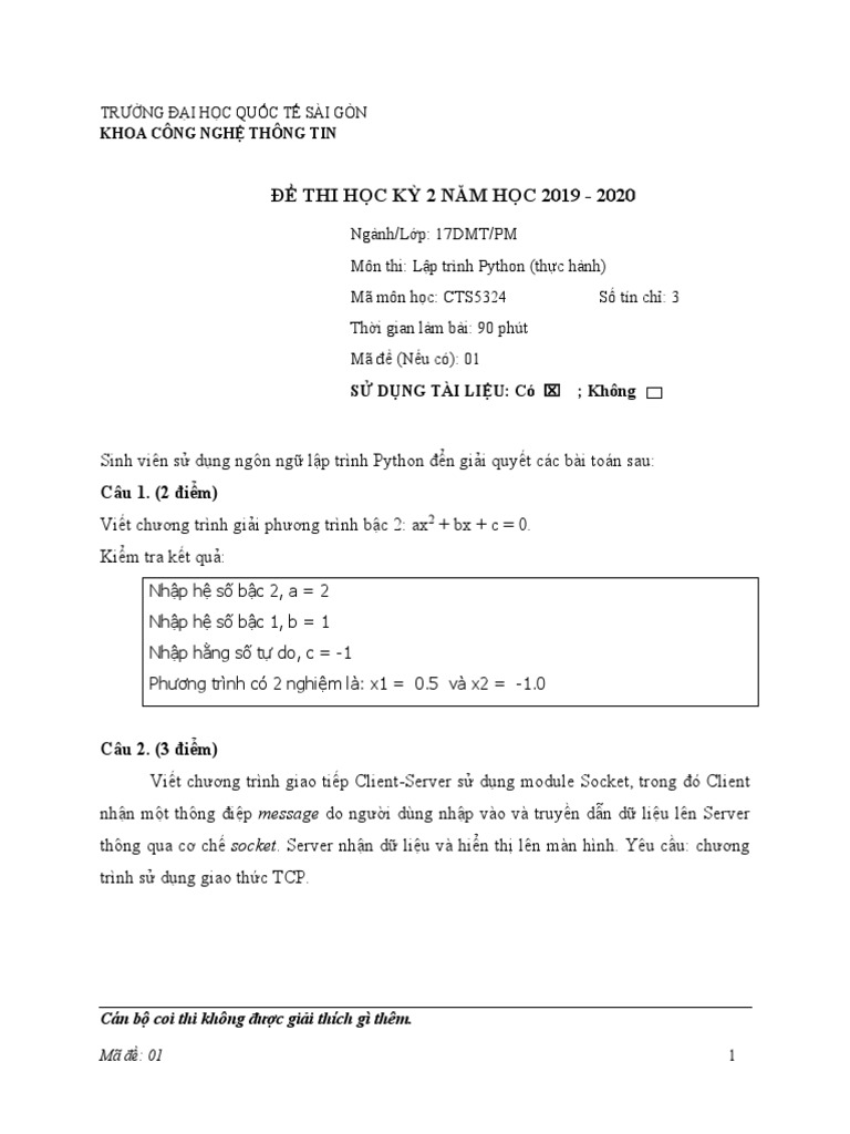 De Thi Mau Lap Trinh Python Thuc Hanh | PDF