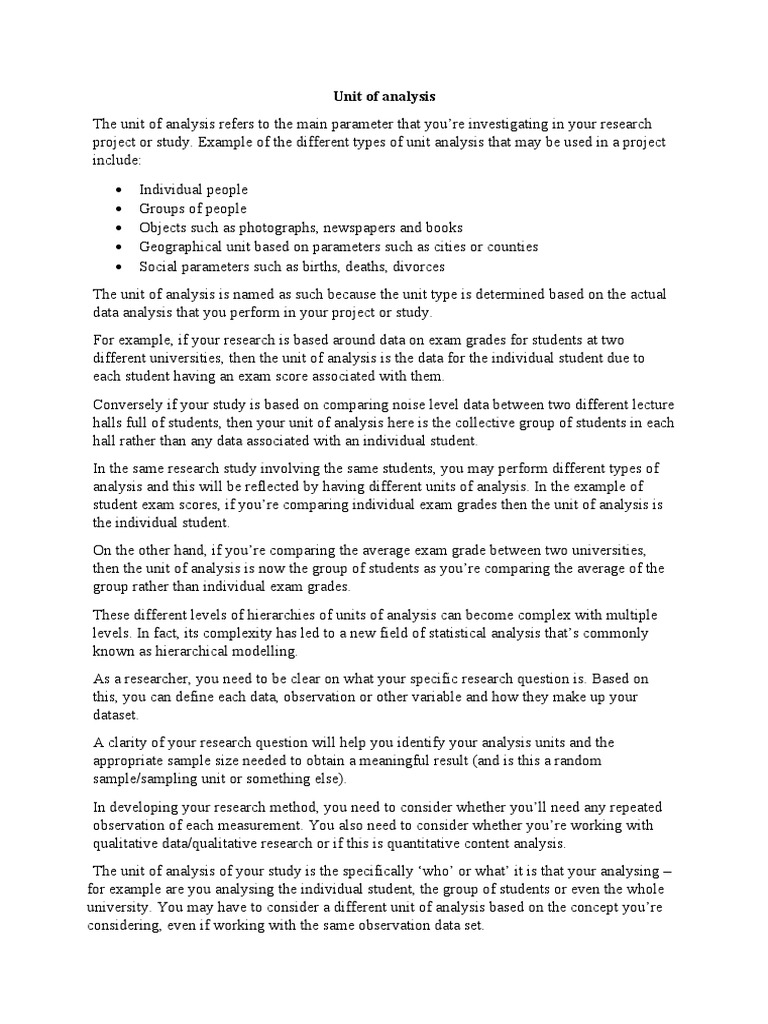 Unit of Analysis | PDF | Qualitative Research | Analysis