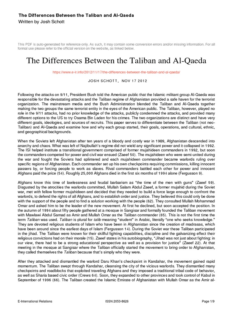 The Differences Between The Taliban And Al Qaeda Pdf Taliban