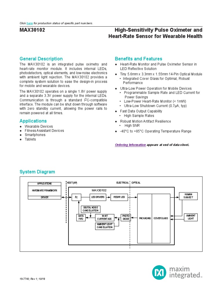 MAX3010 Pulse Oximeter | PDF