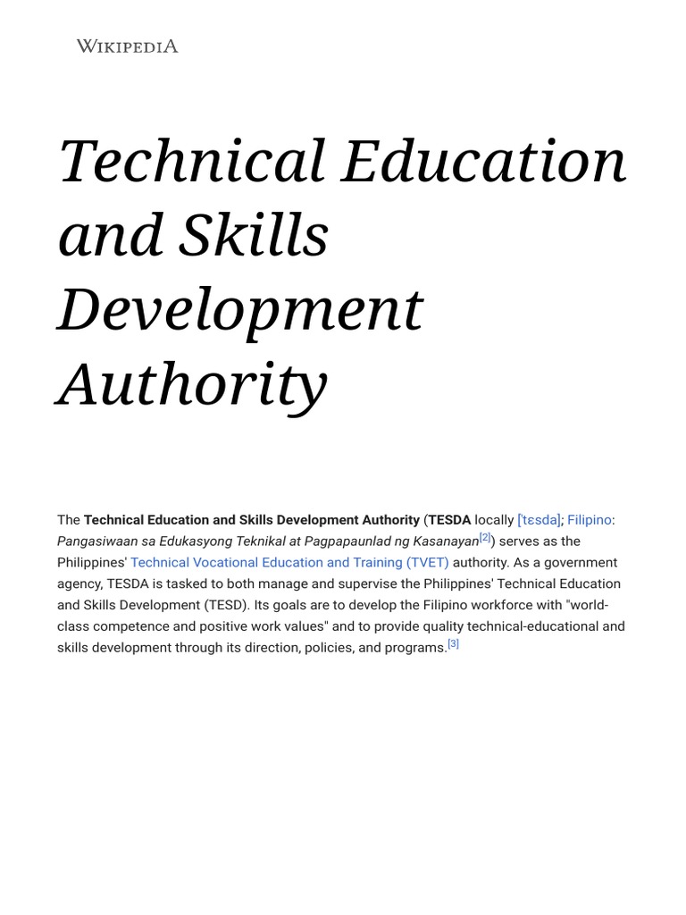 Technical Education and Skills Development Authority | PDF ...
