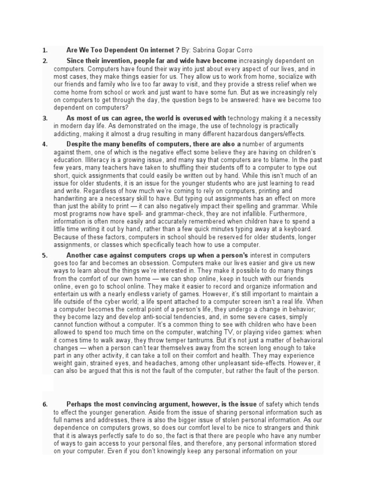 Are We Too Dependent On Internet | PDF | Psychological Concepts | Human ...