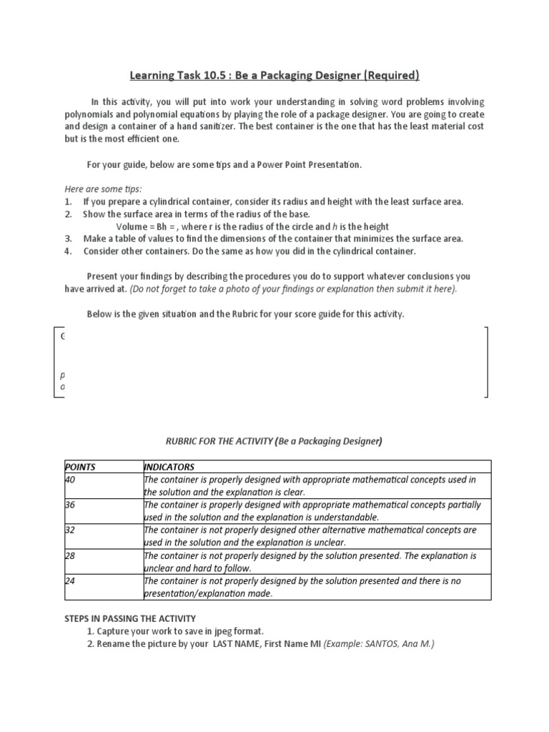 Designing Efficient Hand Sanitizer Packaging | PDF | Mathematics | Area