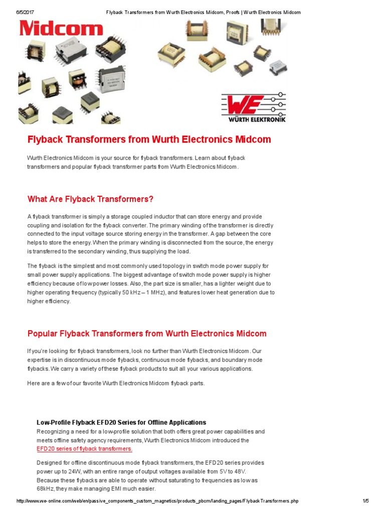 Flyback Transformers From Wurth Electronics Midcom | PDF | Transformer ...