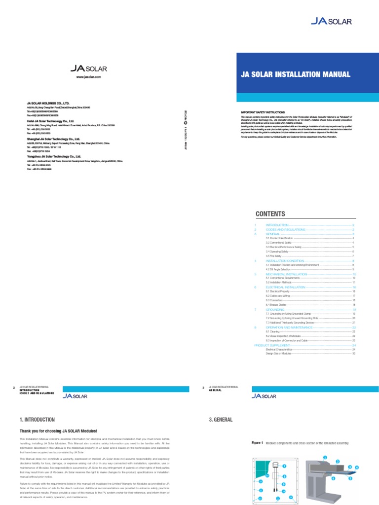 JA Solar Installation Safety Manual | PDF | Photovoltaics | Solar Panel
