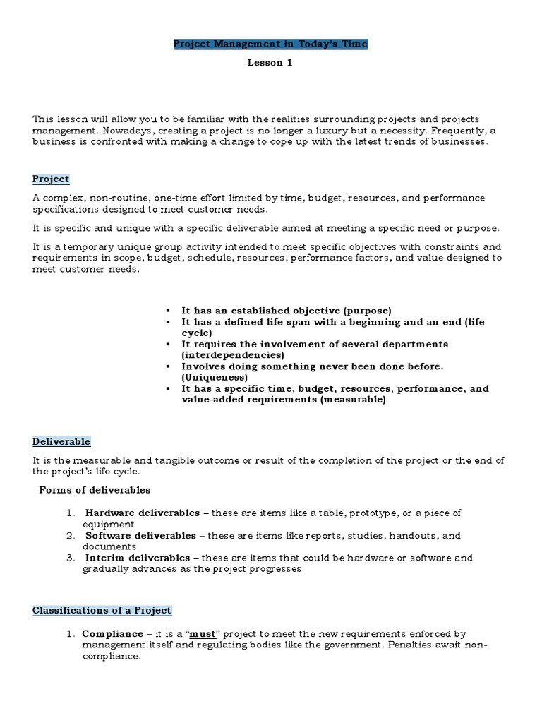 Project Management Lesson 1 | PDF | Project Management | Life Cycle ...
