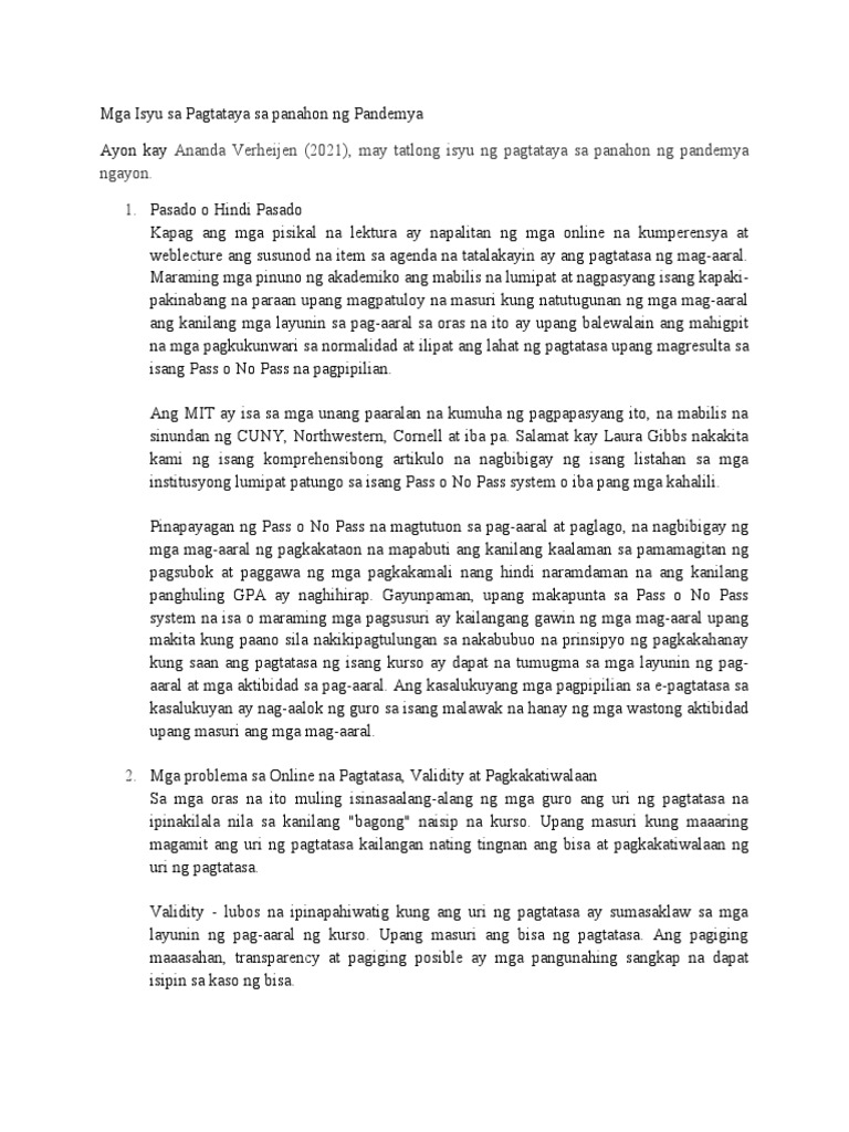 Mga Isyu Sa Pagtataya Sa Panahon NG Pandemya | PDF