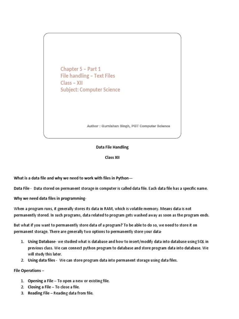 Class XII - File Handling Text Files | PDF | Text File | Computer File