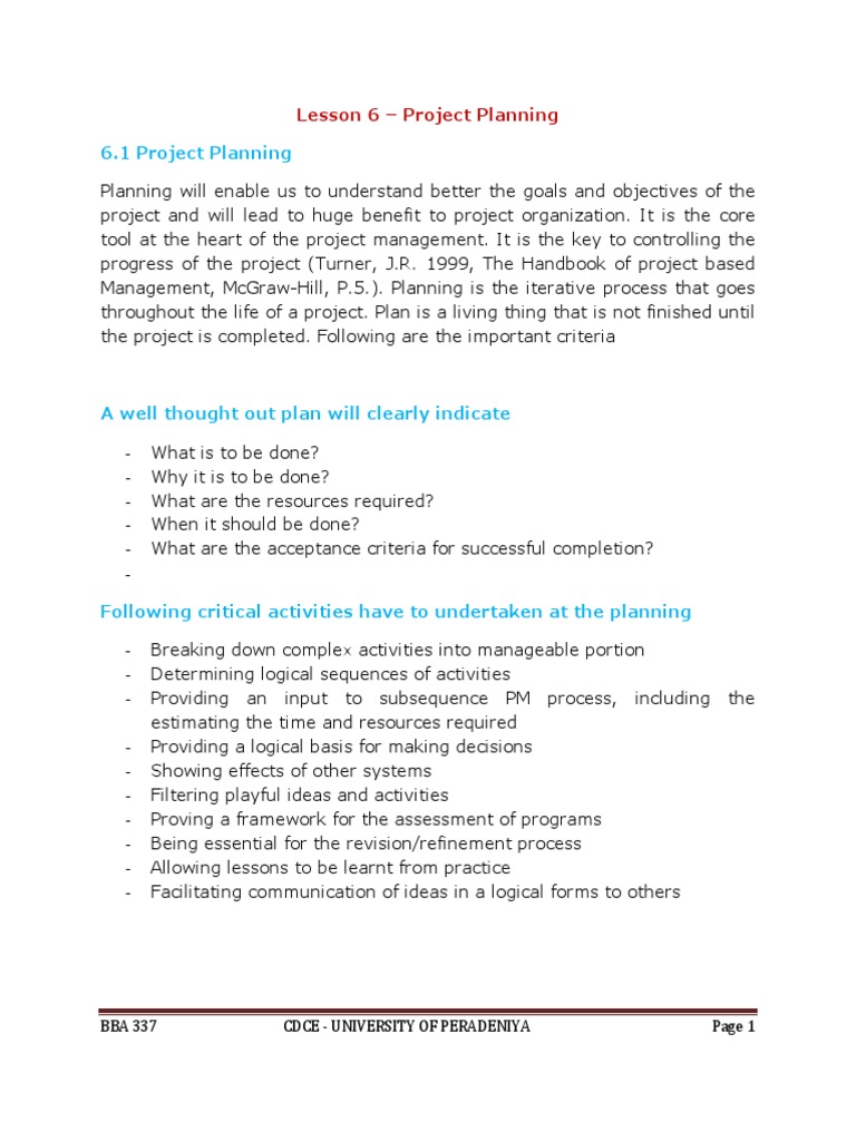 BBA337 Lesson6 Project - Planning | PDF | Project Management | Goal