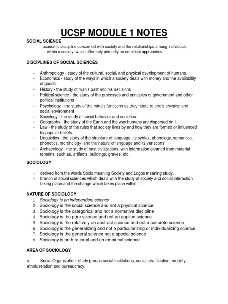 Ucsp Module 1 Notes | PDF | Social Sciences | Sociology