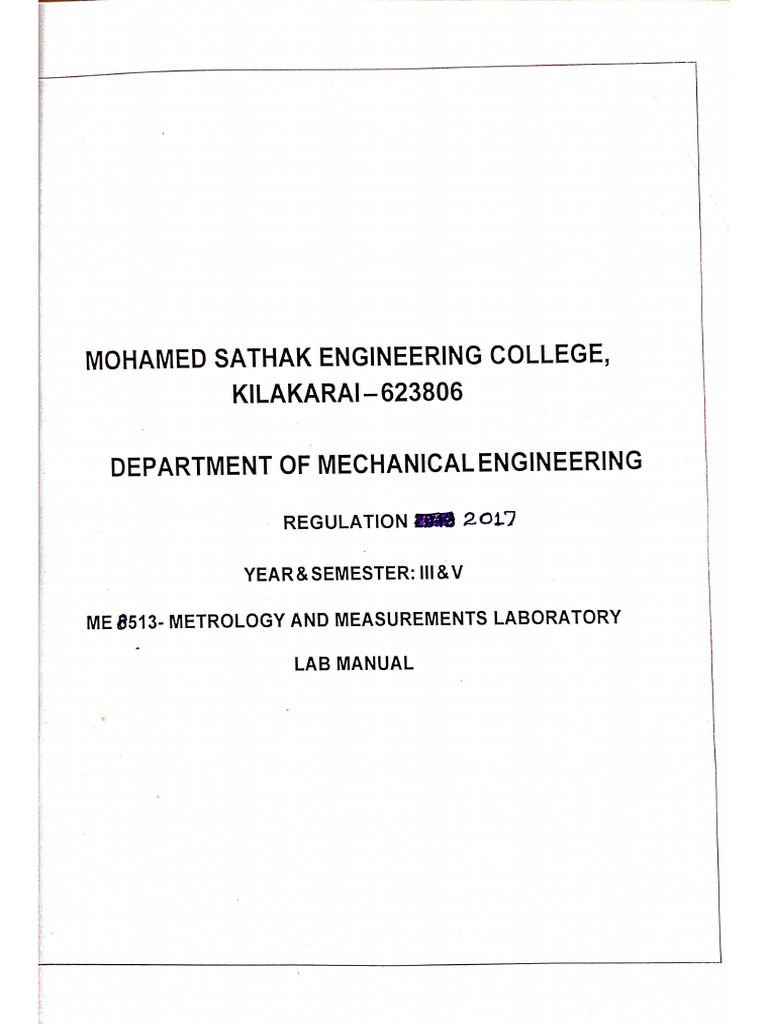 Metrology and Measurements Lab Manual | PDF