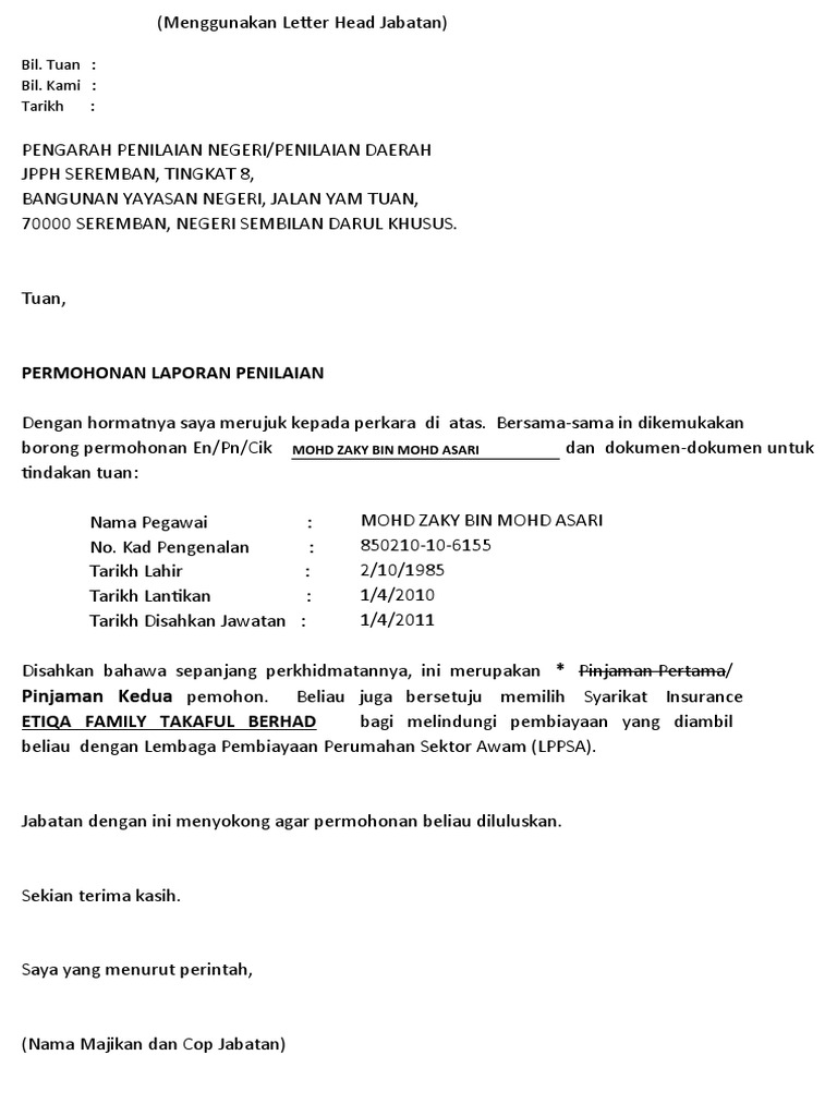 CONTOH SURAT IRINGAN JPPH - Etiqa Takaful | PDF
