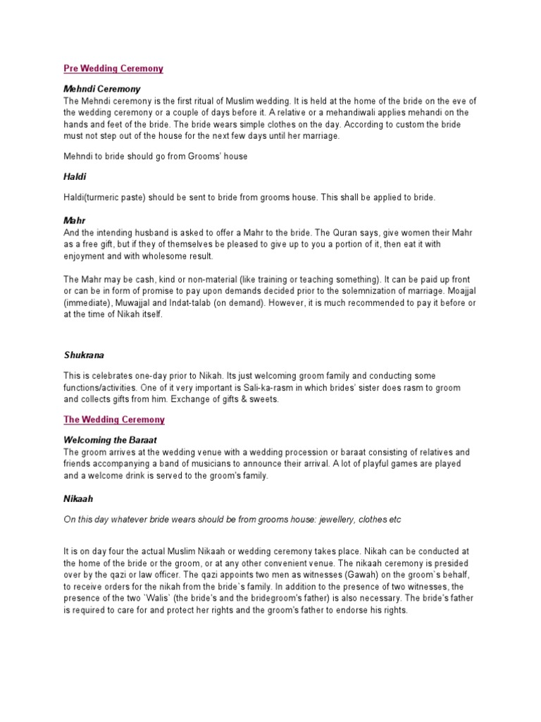 Muslim Wedding Ceremony Steps and Traditions | PDF | Wedding | Marriage